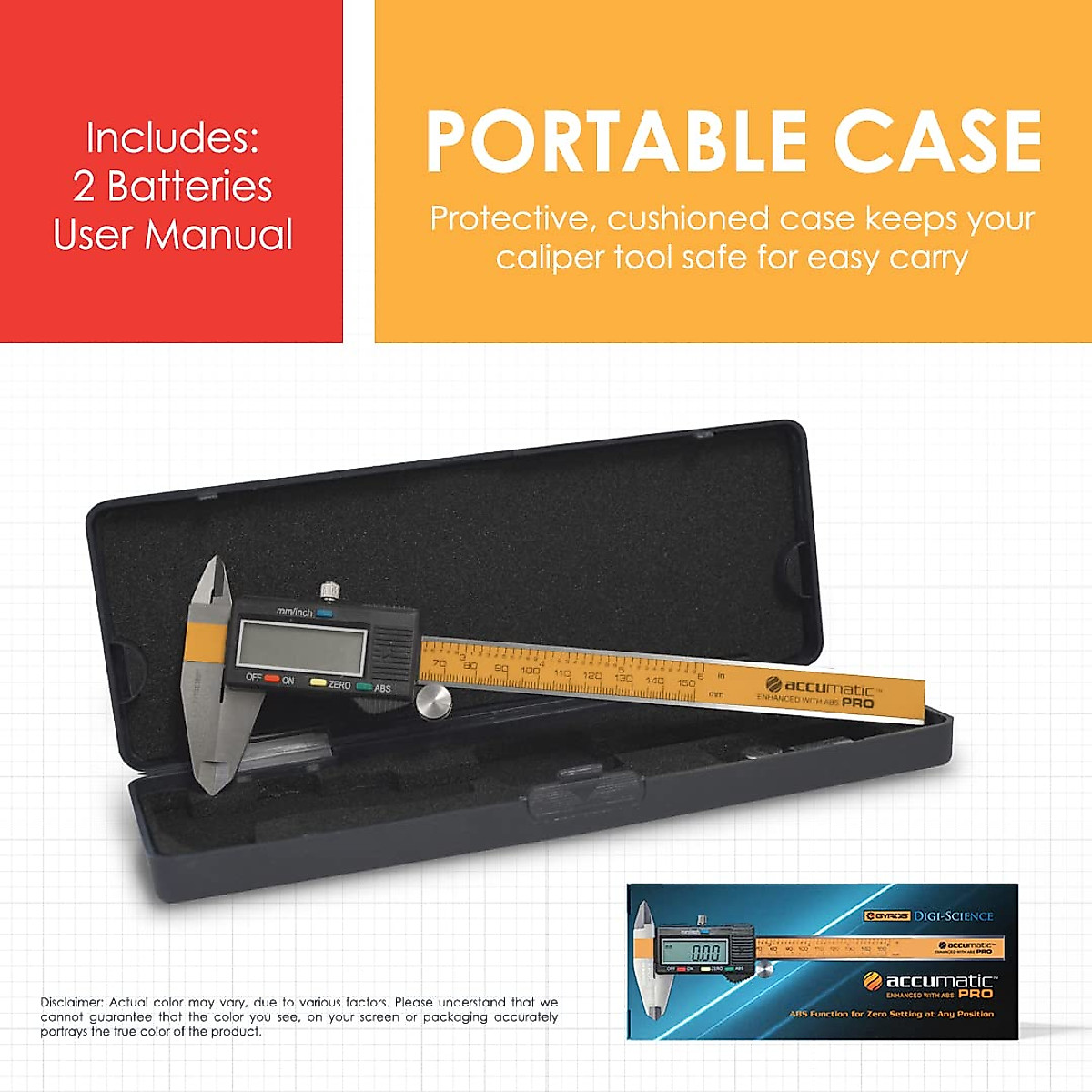 Digital Caliper Measuring Tool – 6 Inch Stainless Steel Micrometer Caliper - ABS + Auto-Off Feature - Inch/MM Conversion and Large LCD Screen – Electronic Vernier Calipers 2 Batteries Included - Gyros