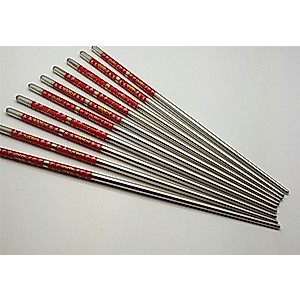 10 Pcs (5 Pairs) High Quality Fish Design Silver Stainless Steel Chopsticks