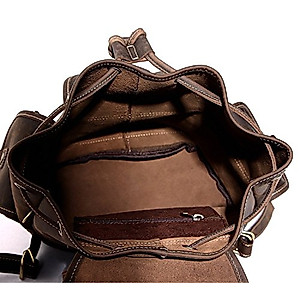 Berchirly Drawstring Backpacks Ladies 14.7Inch Leather School Shoulder Bags Bookbag Men Women Outdoor Bagpack Dark Coffee