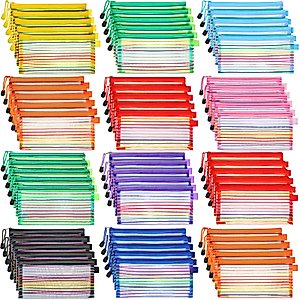 Leelosp 80 Pcs Mesh Zipper Pencil Pouch Bulk Multicolor Kids Pencil Storage Pouch Multipurpose Cosmetics Bags Toiletry Bags for Office School Travel (Elegant Color)
