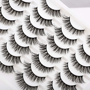 Newcally Lashes False Eyelashes Cat Eyes Wispy Natural Faux Mink Lashes 14 Pairs Pack Light Volume Short Fake Eye Lashes Multipack