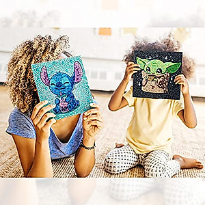 5D Diamond Painting Kit for Kids with Wooden Frame Easy Small Anime Diamond Painting Full Drill Diamond Art Gem Painting for Beginners 7X7 inch (Baby Yoda)