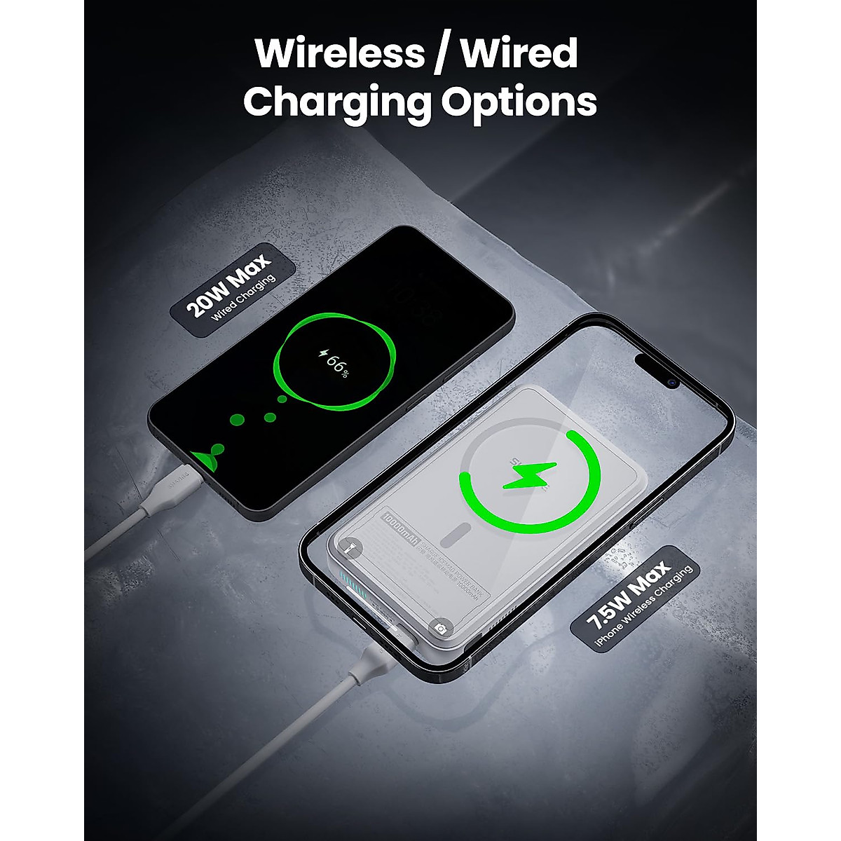 sharge ICEMAG Magnetic Power Bank, World's First 10000mAh Battery Pack with Active Cooling for MagSafe, Transparent Portable Charger with 20W USB-C Input/Output for iPhone15/15 Pro/15 Pro Max/ 14/13