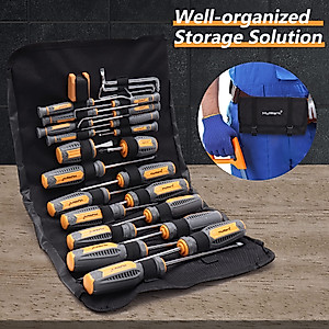 MulWark Strong Magnetic Tip Screwdriver Set, Precision & Stubby & Angled Offset Screw Driver, Pick & Hook Kit| Roll Bag| Torx Star Phillips Flat Square Head Driversets