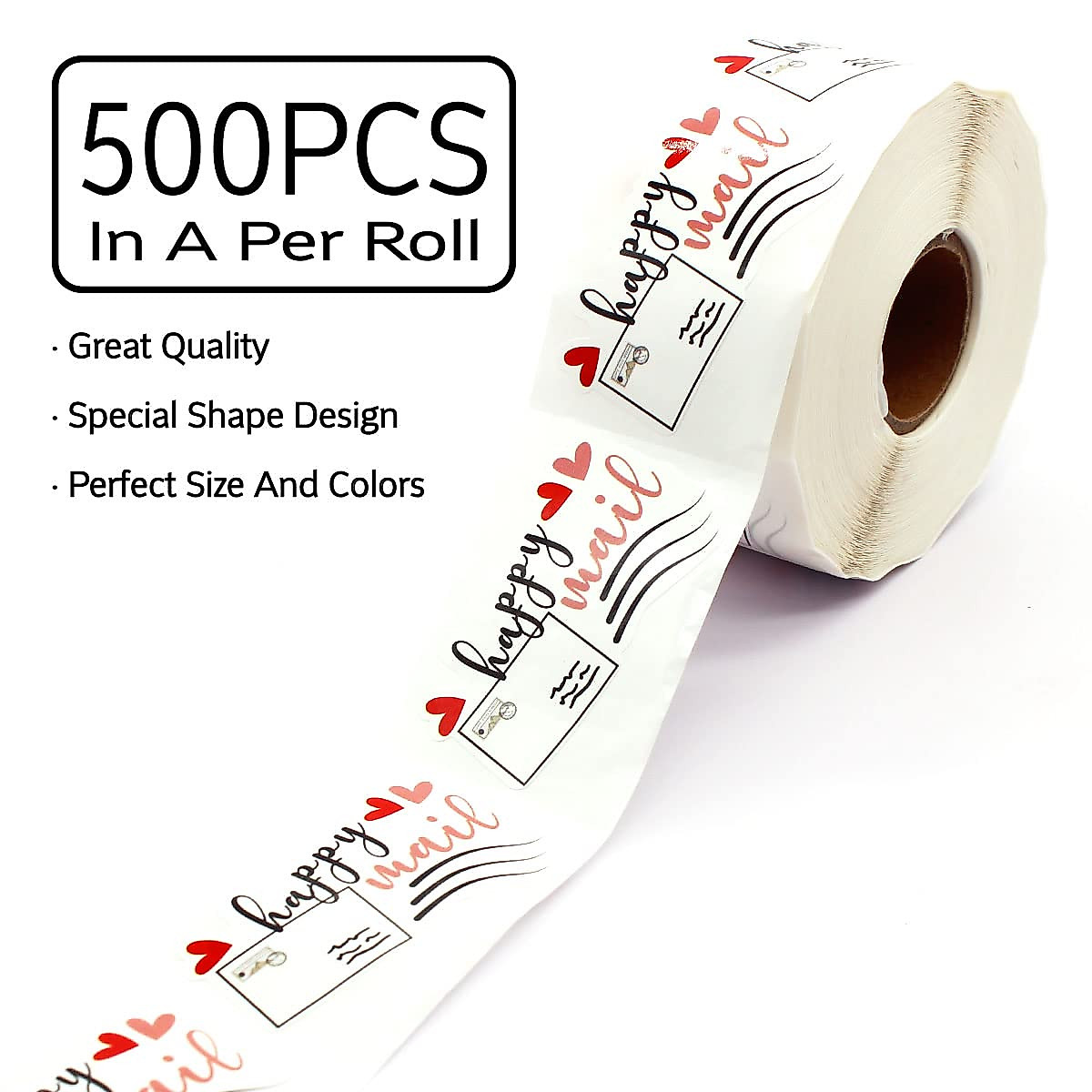 Happy Mail Stickers,Thank You Stickers,Handmade Stickers,Small Shop Stickers,Envelopes Stickers for Small Business, Online Retailers,Handmade Goods,500 Labels Per Roll