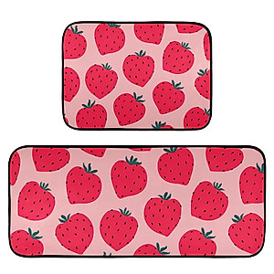 DOMIKING Cartoon Fruit Strawberry Kitchen Mats 2 Pieces Non-Slip Anti Fatigue Kitchen Rugs and Mats Set for Floor Cushioned Standing Mats Area Rug Runner for Hallyway Kitchen Bedroom