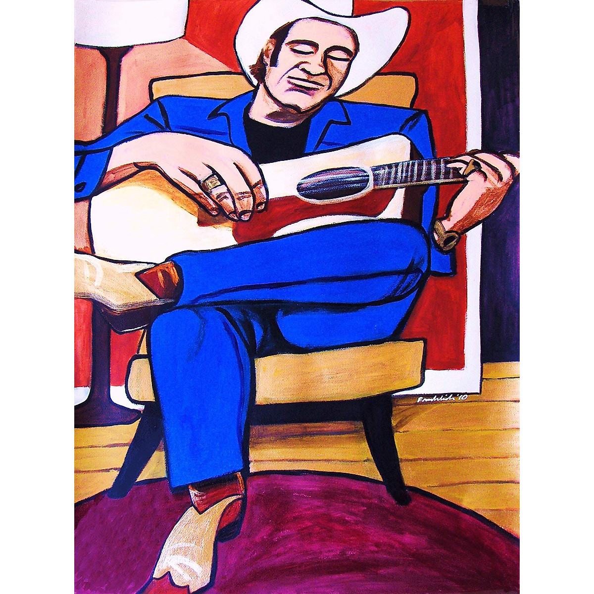 HOYT AXTON ORIGINAL PAINTING-man cave art-guild guitar-cd record album vinyl lp-southbound life machine