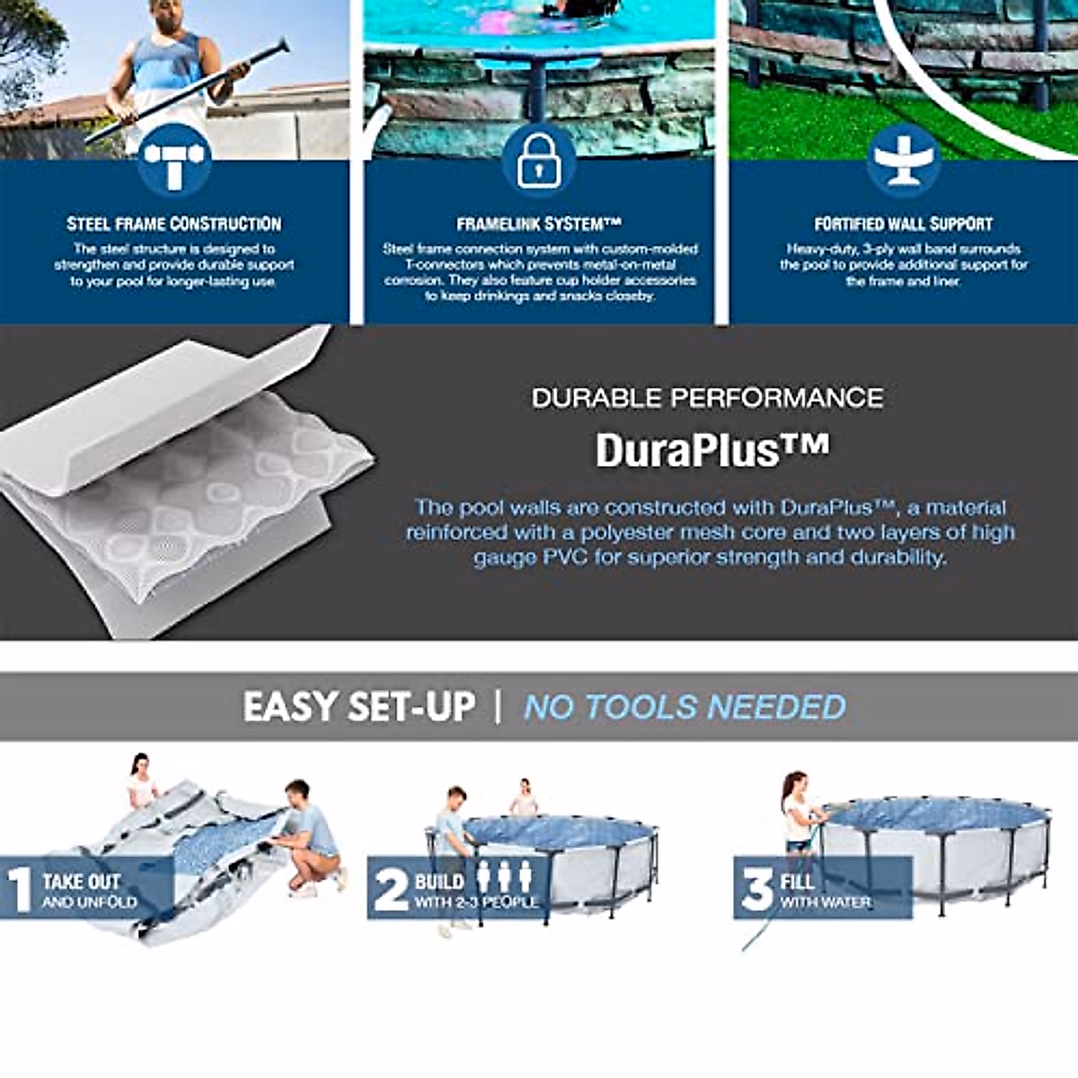 Bestway 56817E 12' x 30" Steel Pro Max Round Steel Frame 5-Person 1,710 Gallon Above Ground Swimming Pool Kit with Filter Pump and Filter, Stone Print