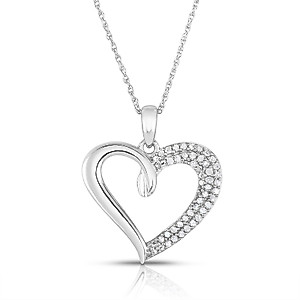 NATALIA DRAKE Double Row 1/4 Cttw Diamond Heart Necklace for Women in Rhodium Plated 925 Sterling Silver Color H-I/Clarity I1-I2