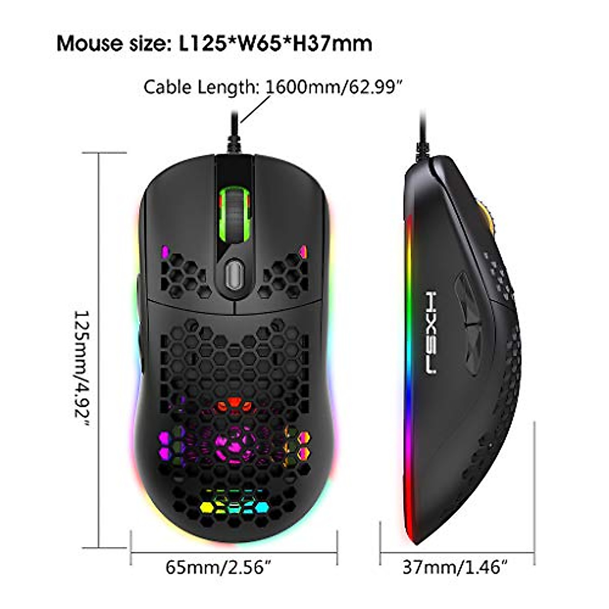 uvvy Cursor with Cable, 6 Gear DPI Mouse with Programmable Hole with Adjustable Cable RGB Mouse with Breathing Light