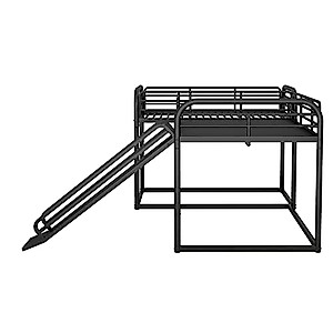 WOXYX Full and Twin Size L-Shaped Bunk Bed,Metal 4 Beds Frame with Slide and Short Ladder,White