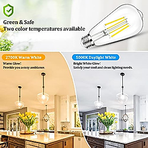 Odnora Dimmable E26 LED Bulbs 60W Equivalent 6W 850 Lumens Vintage LED Edison Bulbs, ST58 5000K Daylight White Edison Light Bulbs, Antique LED Filament Bulb with Clear Glass, 4 Packs