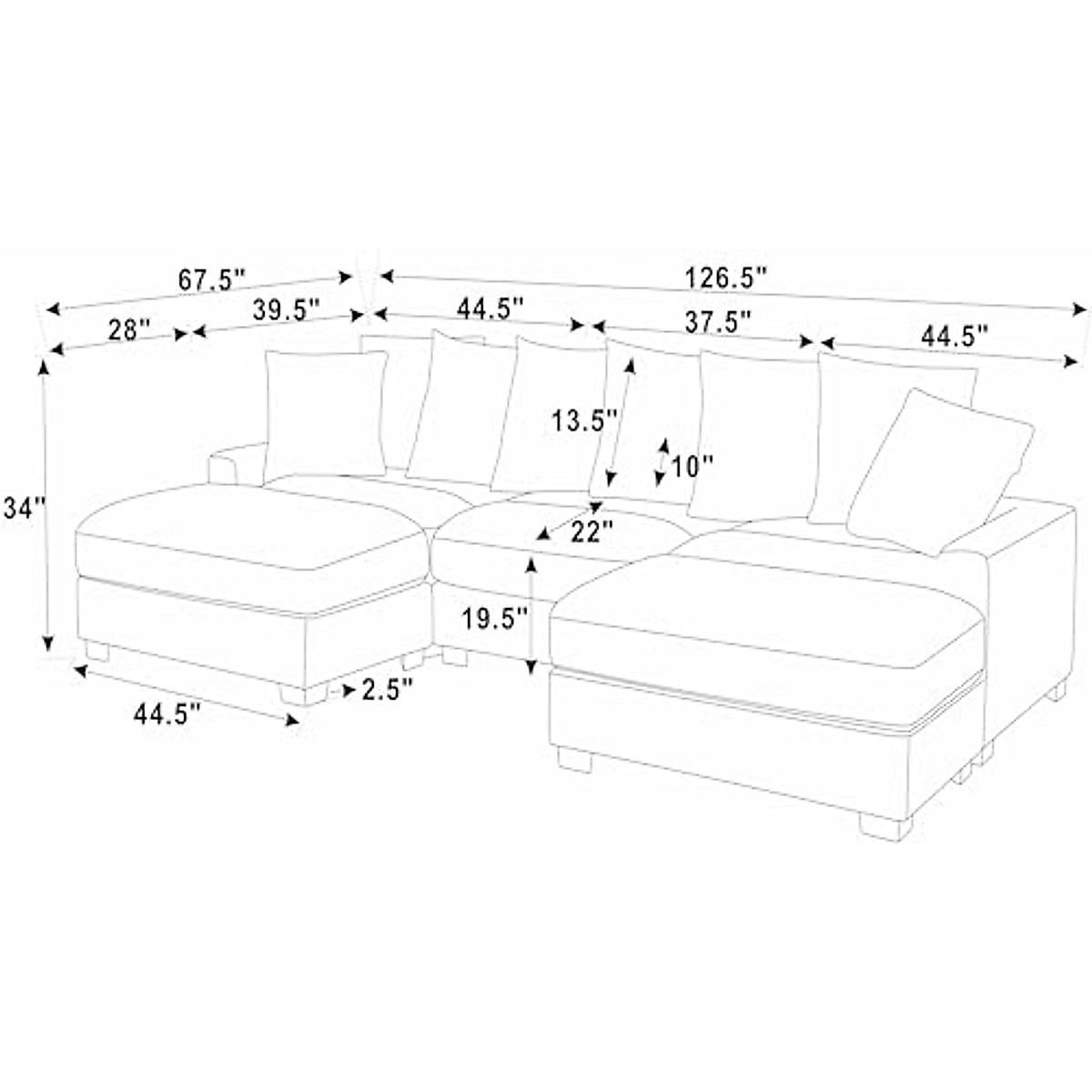 Oadeer Home Modular Sectional, Dark Gray