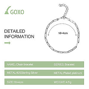 Sterling Silver Paperclip Bracelet for Women Solid Silver Link Chain Bracelets Dainty Fashion Adjustable Paper Clip Bangles Jewelry Gift