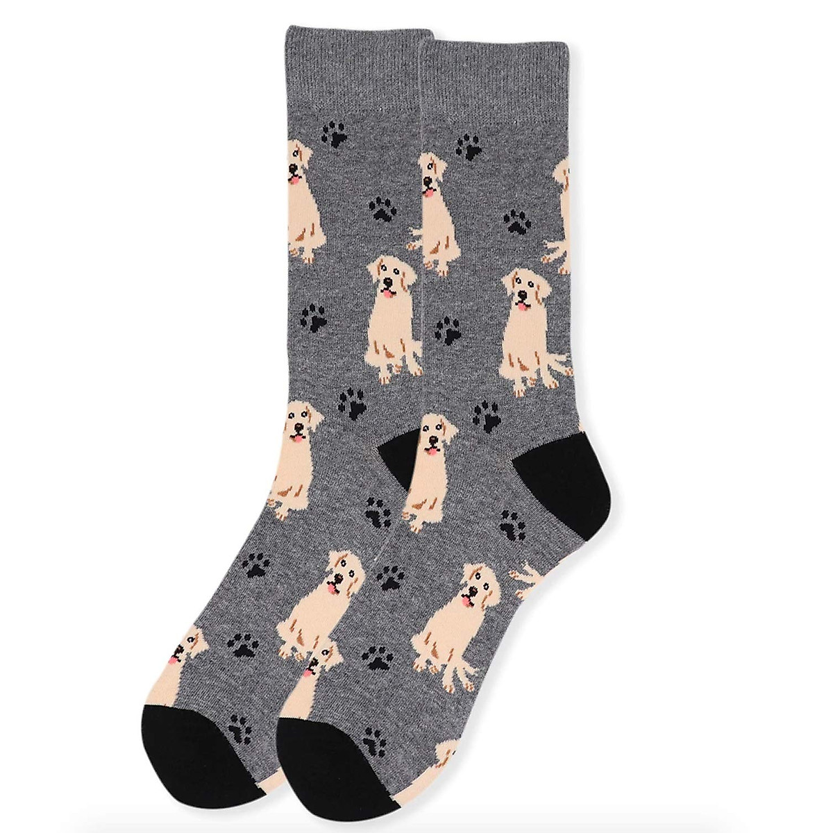 Urban Peacock Men's Novelty Fun Crew Socks - Multiple Patterns! (Dogs - Golden Retriever - Grey, 1 Pair)