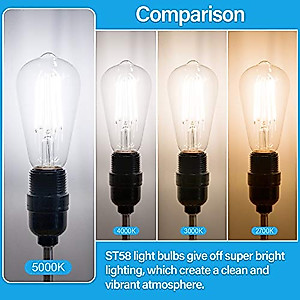 MAXvolador Vintage LED Edison Bulb 60W Equivalent 800 lumens, 6W ST58 LED Filament Light Bulb, Daylight White 5000K Antique Style Lighting, E26 Medium Screw Base, CRI 85+, Non-Dimmable, Pack of 12