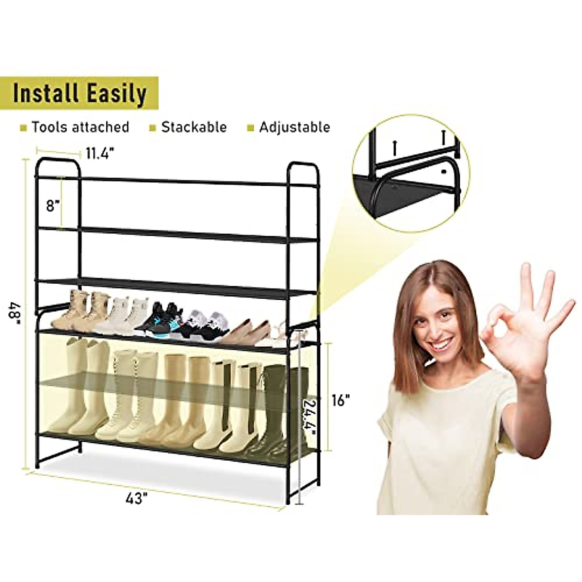 MISSLO 4 Tier Boot Shoe Rack + 3 Tier Long Shoe Rack for Closet Shoe 0rganizer