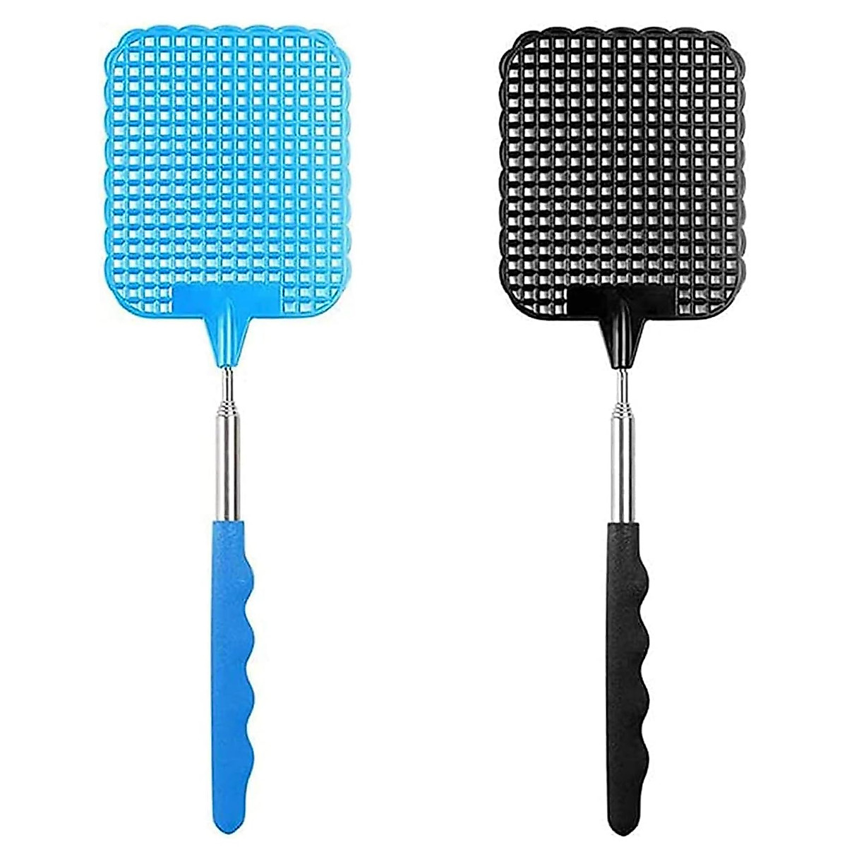 ILamourCar 2 Pieces Fly Swatter, Extendable Fly Swatter, Manual Fly Swatter, Fly Swatter for Flies, Mosquitoes and Insects (Black&Blue)