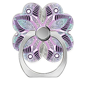 360 Degree Finger Stand Cell Phone Ring Holder Car Mount with Hook for Smartphone-Lavender Purple yin yang Lotus Flower Mandala