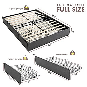 Giantex Bed Frame with 3 Drawers, Heavy Duty Full Size Platform Bed with Wooden Slats, Mattress Foundation with Sturdy Frame, No Box Spring Needed, Dark Grey, Headboard Not Included
