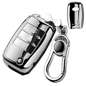 Car Key Fob Cover,Fit for Kia Folding Key Fob Optima Alloy Keychain Silver…
