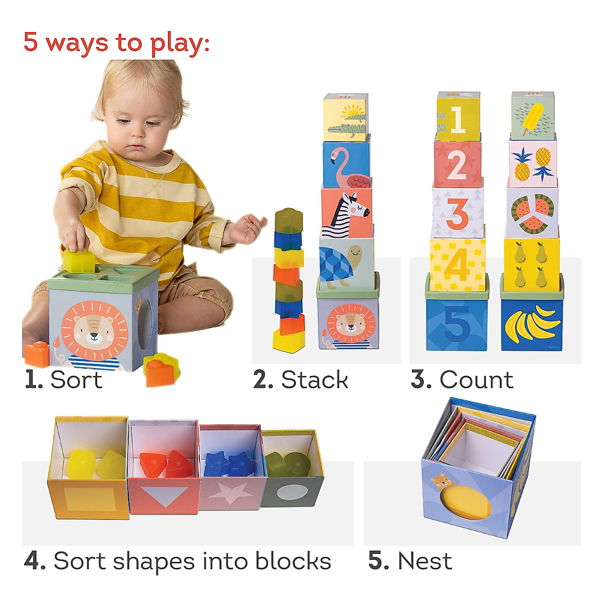 Taf Toys Savannah Sort & Stack for Infants & Toddlers, Perfect for Stacking, Nesting, Sorting, Counting & Learning Colors & Shapes. Educational Toy for 12 Months & up