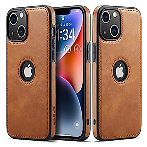 Casus Logo View Compatible with iPhone 14 Case Slim Premium Vegan Leather Classic Luxury Elegant Thin Cover (2022) 6.1" (Brown)