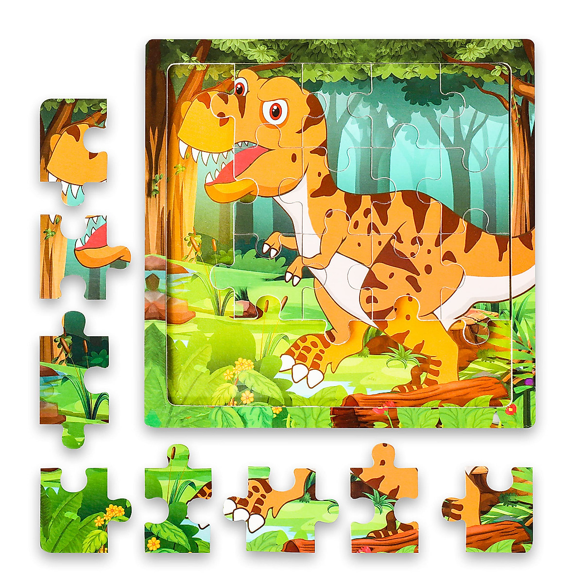 Max Fun Puzzles for Kids Ages 3-5, 20 Pieces Wooden Puzzles Dinosaur Puzzles for Toddlers Children Learning Educational Puzzles Boys and Girls Toys for 3+ Year Old (4 Puzzles)