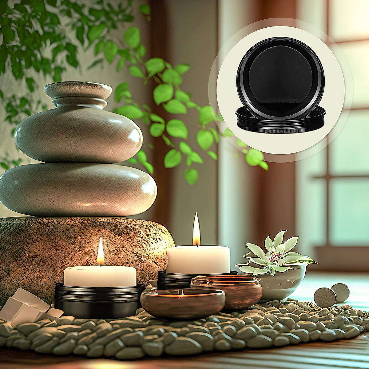 100 Pack Metal Tins 4 oz Aluminum Containers Screw Top Round Tin Cans with Lids for Cosmetic Lip Balm DIY Salves Candles Wax (Black)