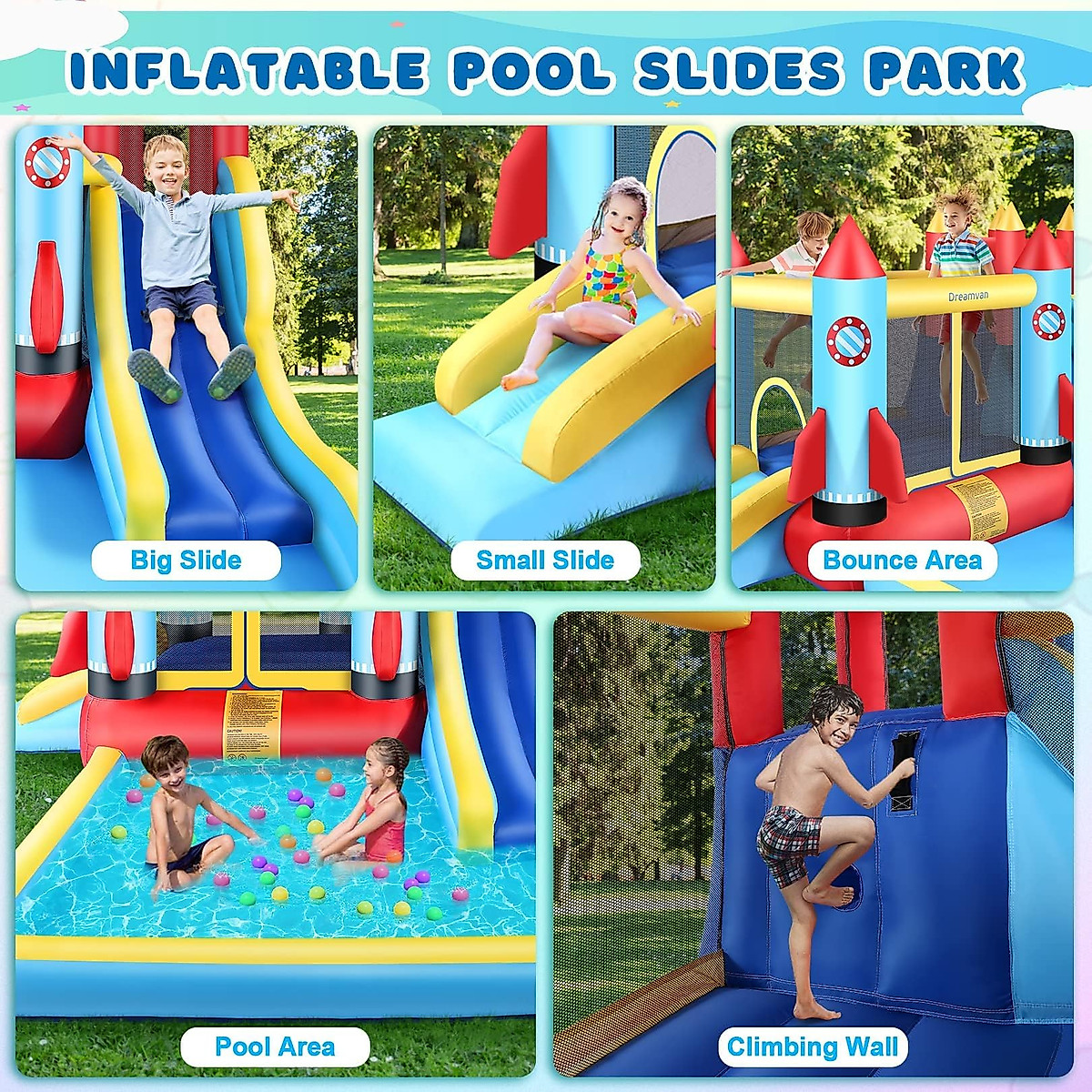 AKEYDIY Bounce House Rocket Blast Bouncy Castle - 13X12ft Inflatable Water Slide Bounce House for Kids 3-12 & Slide Park,Pool,Climbing Wall,Bouncer Area,Gift Bounce House for Kids Indoor/Backyard