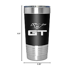 iPick Image for Ford Mustang GT 20 oz Dual-Wall Insulated Stainless Steel with Black Silicone Sleeve Travel Tumbler