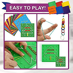 Double-Sided Geoboard - Mathematical Manipulative Material Geo Board, Graphical Educational Toy for Geometry and Creativity- 5 x 5 Grid/12 Pin Circular Array, 15 Cards with 30 Design, and Rubber Bands