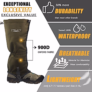 Frelaxy Leg Gaiters ULTRA HIGH-PERFORMANCE Hunting Gaiters, 100% Waterproof Hiking Gaiters with Upgraded Rubber Foot Strap, Adjustable Snow Boot Gaiters (Olive Green, M)