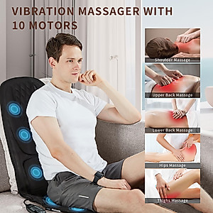 Back Massager with Heat, Massage Seat Cushion with 3D Lumbar Traction, 10 Vibrating Motors Massager Chair Pad for Full Body Pain Relief, and Home Use