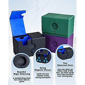 UAONO Card Deck Box for MTG Commander Deck, Double Deck Box With Dice Tray Holds 200+ Sleeved Trading Cards, Card Case Storage Box for Magic The Gathering Sports Playing Cards (Black&Blue)