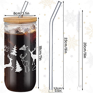 Zhehao 6 Pack Christmas Glass Cups 24 oz Christmas Mason Jars with Lids and Straws Christmas Tumbler Drinking Glasses Beer Can Shaped Coffee Cups for Wine Tea Water Xmas Decorations Gift