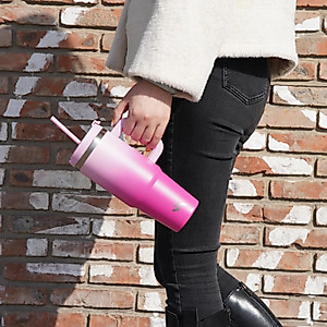 Konokyo 30 oz Tumbler with Handle and 2 Straws,2 in 1 Lid Insulated Water Bottle Stainless Steel Travel Coffee Mug,Wisteria