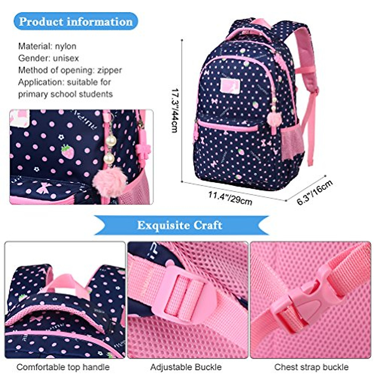 AOTOW School Backpack Girls Bookbag Kids - Cute Bags for Middle Elementary Preschool Kindergarten Supplies for Teen Little Children Student