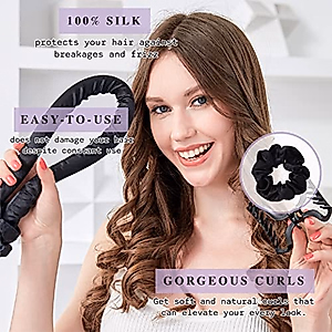 Heatless Curling Rod Silk Headband, No Heat Curls Rollers, Curlers with Ribbons Sleeping Soft Wave Hair Curler DIY Hair Styling Tools Formers for Long Medium Hair (Glossy Black)