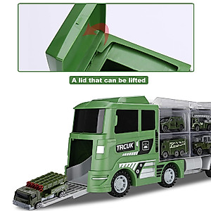 Hautton Diecast Military Vehicles Toy Set, 12 in 1 Mini Alloy Metal Army Battle-Car in Carrier Truck Transport Car Gift for Boys Kids Children