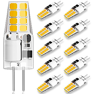 G4 LED Bulb 3W Equivalent to 20W-25W T3 JC Type Bi-Pin G4 Base Halogen Bulb, AC/DC 12V Warm White 3000K G4 Light Bulbs for Puck Light, RV, Under Cabinet Lighting, Landscape Lighting (10 Pack)