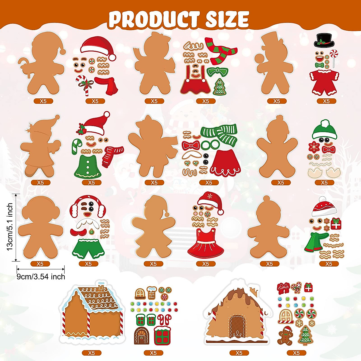 55 Pieces Christmas Crafts Kits for Kids Christmas Arts and Crafts DIY Christmas Gingerbread Ornaments Kit Make Your Own Christmas Gingerbread Man Craft Projects for Kids Ages 3 4 5 6 8 10