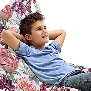 Lunarable Flower Lounger Chair Bag, Romantic Roses Orchid and Lilly Pattern Coming of The Spring Hand Drawn Bouquet, High Capacity Storage with Handle Container, Lounger Size, Multicolor