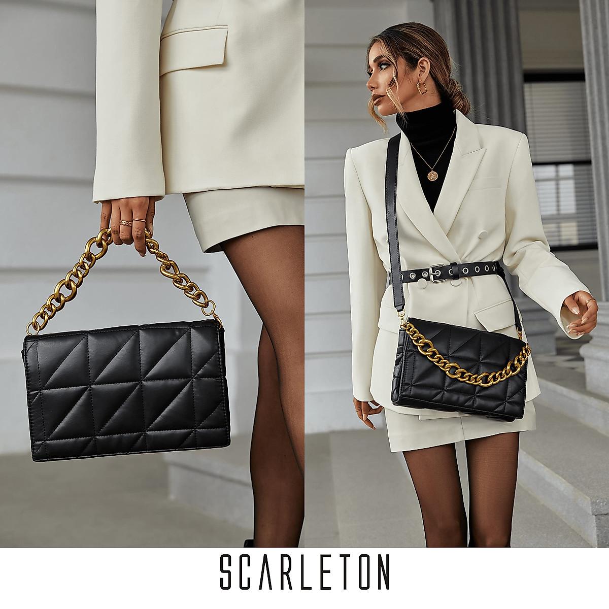 Scarleton Crossbody Bags for Women, Quilted Shoulder Bag, Lightweight Gold Chain Purses for Women, Crossbody Bag, H208919 - Navy