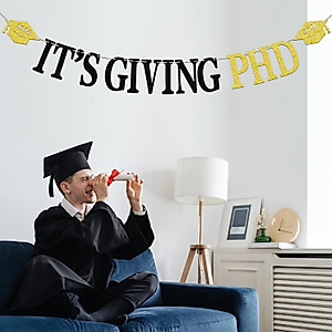 Gold Glitter It's Giving PHD Banner, You PHDid It/PHinally Done/Class of 2025, 2025 PHD Graduation Party Decorations Supplies