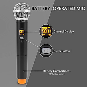 PYLE Compact UHF Wireless Microphone System - Pro Portable Single Channel Desktop Digital Mic Receiver Set w/ 1 Handheld Mic, Receiver Base, USB Cable, Battery, for Home, PA, Karaoke, DJ PDWM1950
