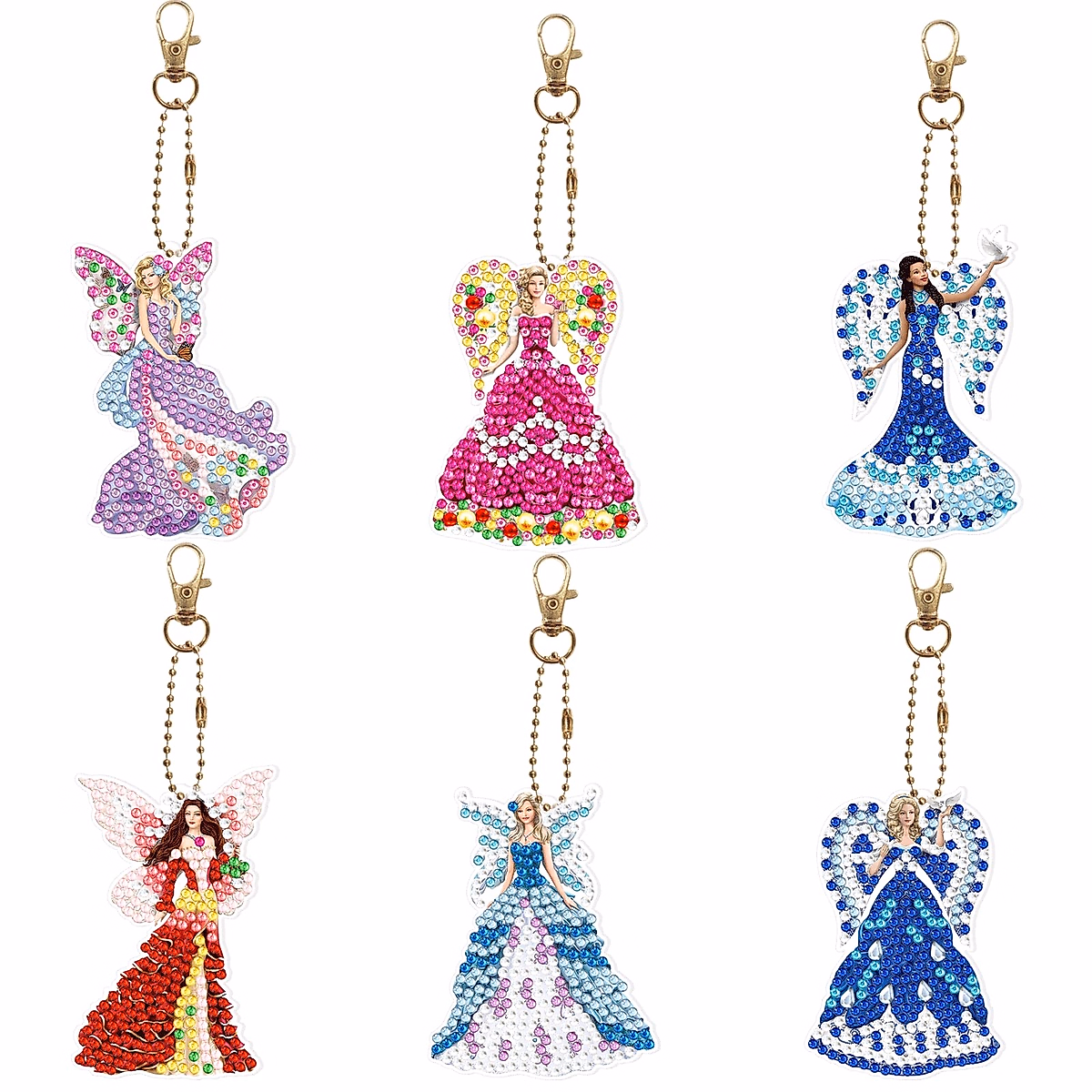 LUSandy 6pcs DIY 5D Angel Lady Diamond Painting Keychain Kits Double Sided Special Shape Lady Diamond Art Key Chain Key Ring Set for Backpack Shoulder Bag Accessories Adults and Kids
