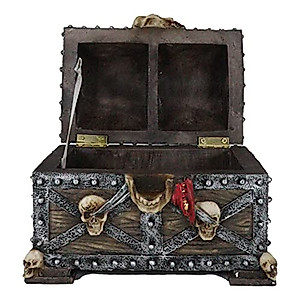 Ebros Large Pirate Ghosts Of The Caribbean Pirate Marauder Skull With Criss Cross Blades Treasure Chest Box Jewelry Box Figurine 7.25"Long