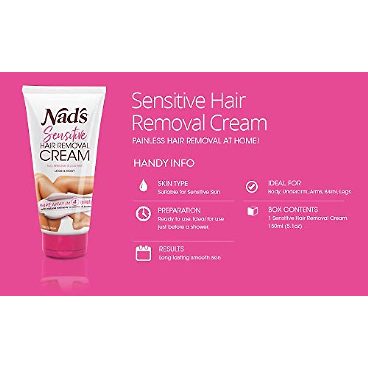 Nad's Hair Removal Cream - Gentle & Soothing Hair Removal For Women - Sensitive Depilatory Cream For Body & Legs, 5.1 Oz
