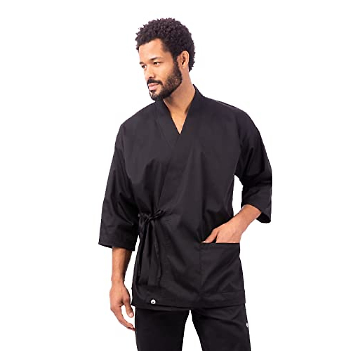 Chef Works Men's Sushi Chef Coat, Black, Small/Medium